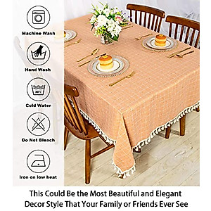 Rectangle Tablecloth Cotton Tablecloth Wrinkle Free Dust-Proof Table Cloth Checkered Design Tablecloth Heavy Weight Cotton Linen 55"x86" Coral Embroidery Tassel Tablecloth for Home Kitchen Tables