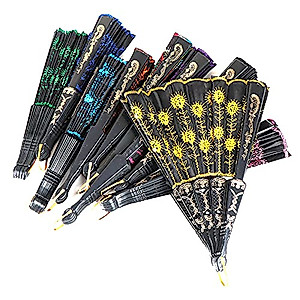 DUO ER Fan Peacock Pattern Folding Hand Held Embroidered Sequin Gift Fan (Color : E, Fan Size : 9.5 inches)