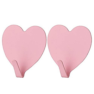 Hemoton 12 Pcs Iron Strong Heart Shaped Adhesive Hangers Wall Mounted Hooks Coat Hook Traceless Hanger for Bathroom Kitchen (Light Pink)