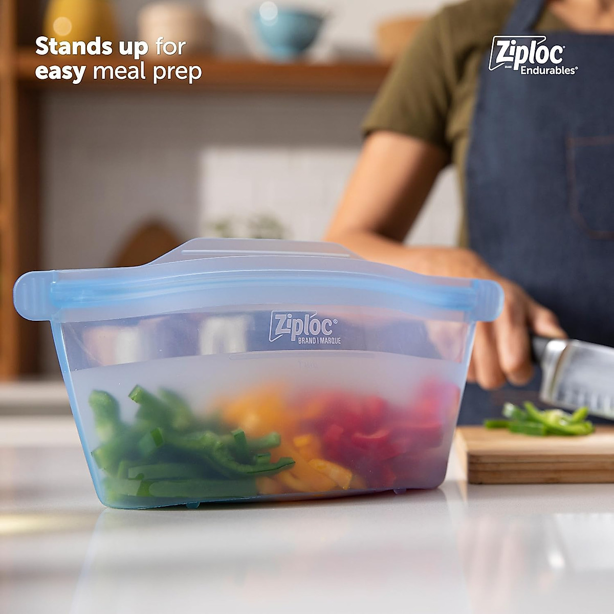 Ziploc Endurables Medium Container, 4 Cups, Reusable Silicone Bags and Food Storage Meal Prep Containers for Freezer, Oven, and Microwave, Dishwasher Safe