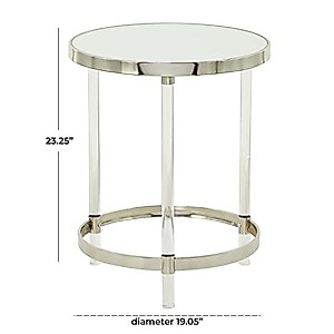 Deco 79 Acrylic Round Accent Table with Mirrored Glass Top, 19" x 19" x 23", Silver