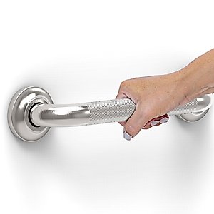 AmeriLuck Grab Bar with Knurled Anti-Skid Grip, ADA Compliant 500lbs Supporting, Stainless Steel Brushed Nickel (12in, 1PK)