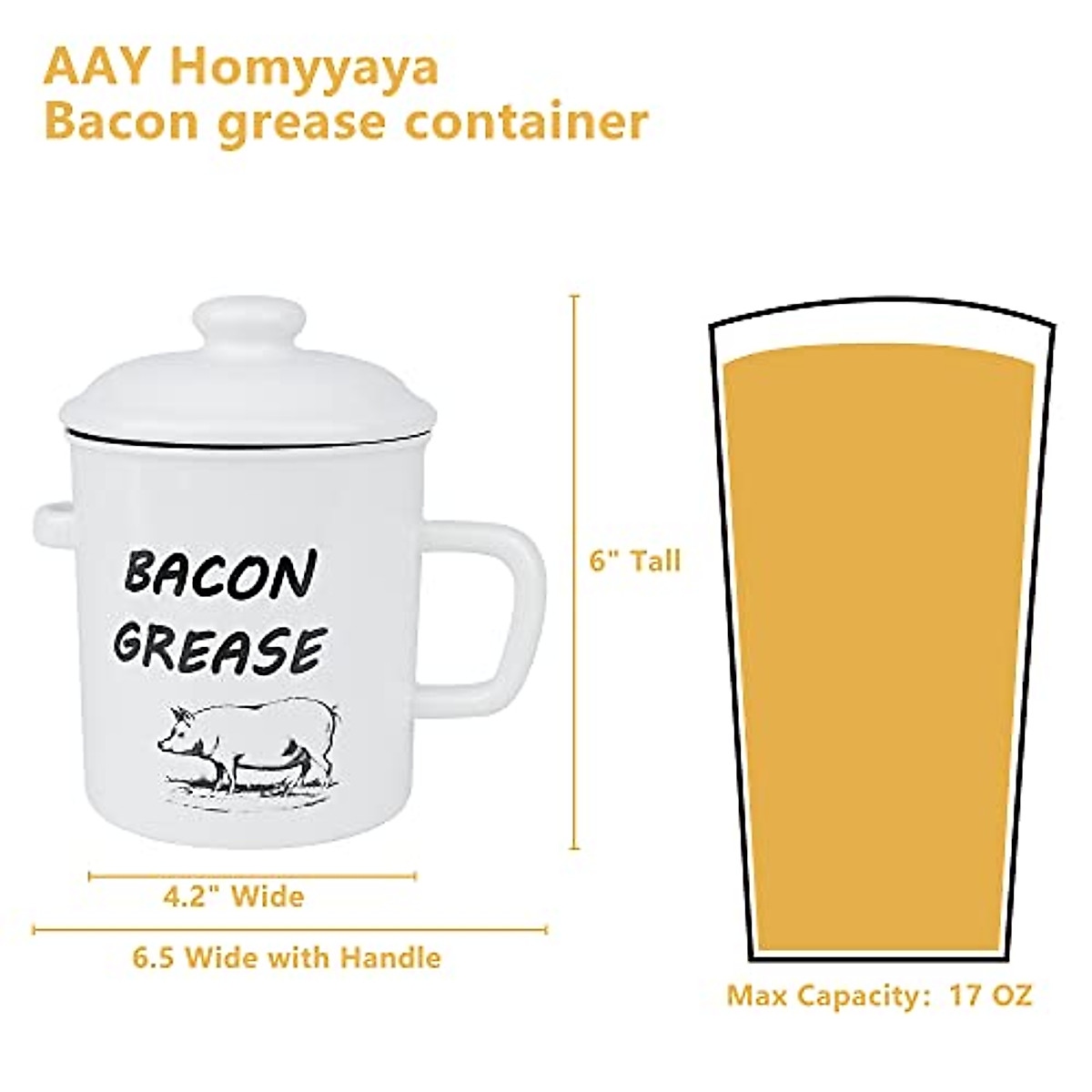 Bacon Grease Container with Strainer Rustic Farmhouse Ceramic Bacon Fat Container Bacon Grease Keeper with Food-Grade Silicone Spatula for Mom