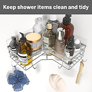 Fixwal Corner Shower Shelves, Bathroom Shower Organizers, Sliver Shower Caddy for Inside Shower with Soap Caddy & Toothbrush Holder, No Drilling Wall Mount 4-Pack