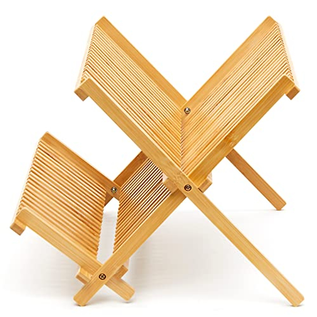 RoyalHouse Premium Natural Bamboo Dish Rack, Collapsible Dish Drainer, Foldable and Compact Dish Drying Rack for Kitchen Counter