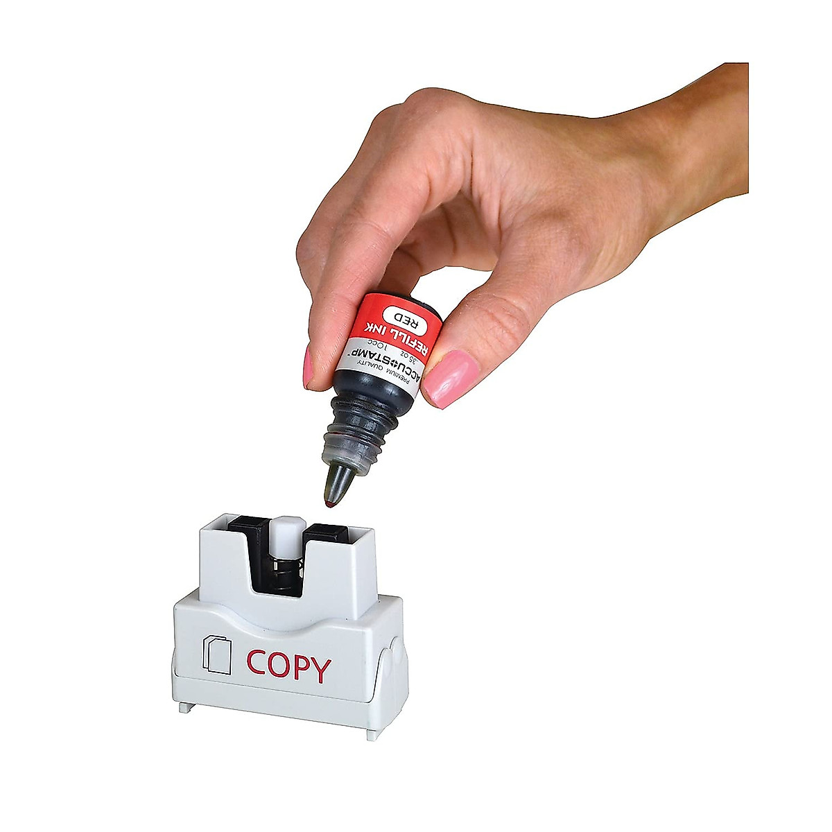 ACCU-STAMP2 Message Stamp with Shutter, 2-Color, COPY, 1-5/8" x 1/2" Impression, Pre-Ink, Red and Blue Ink (035532)