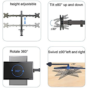 Suptek Dual LED LCD Monitor Desk Mount Heavy Duty Fully Adjustable Stand for 2 / Two Screens up to 27 inch