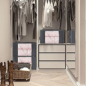 WISTOLL Large Storage Bag, Collapsible Storage Bag for organizing Bedroom Storage containers, Thick Fabric with Reinforced Handles for Quilts, Blankets, Bedding, Clothing,6P