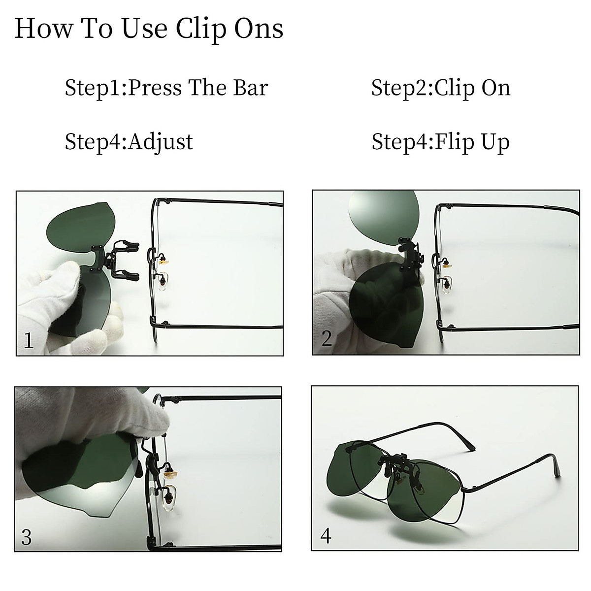 YAMEIZE Polarized Clip-on Sunglasses Anti-Glare UV400 Protection Flip Up Rimless Lens for Prescription Glasses (Dark Green)