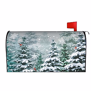 Winter Pine Tree Mailbox Covers Magnetic Snow Green Forest Decorative Christmas Red Bird Mailboxes Wraps Post Letter Box Cover Standard Size 18x21 Inch for Garden Yard Home Outdoor