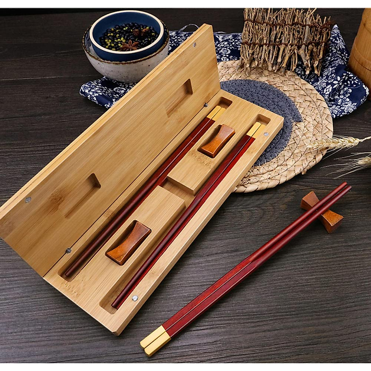 Wooden Chopsticks Reusable Bamboo Chopsticks Small Gift Boxes ，Japanese Korean Chopstick With Case，Cooking Wooden Chopsticks Suitable For Father'S Day, Mother'S Day