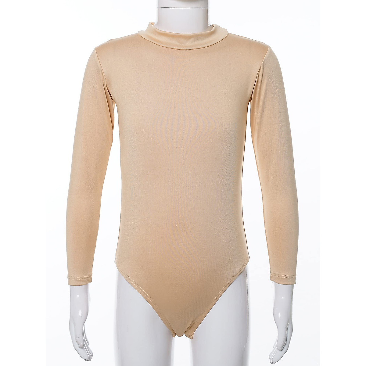 dPois Kids Girls Long Sleeve Gymnastics Leotard Mock Neck Ballet Dance Nude Unitard One Piece Bodysuit Mock Neck 11-12 Years