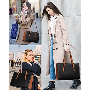 LOVEVOOK Laptop Tote Bag for Women, 15.6 inch Computer Tote Work Bag Purse, Large Waterproof Leather Professional Briefcase for Office, Work Travel