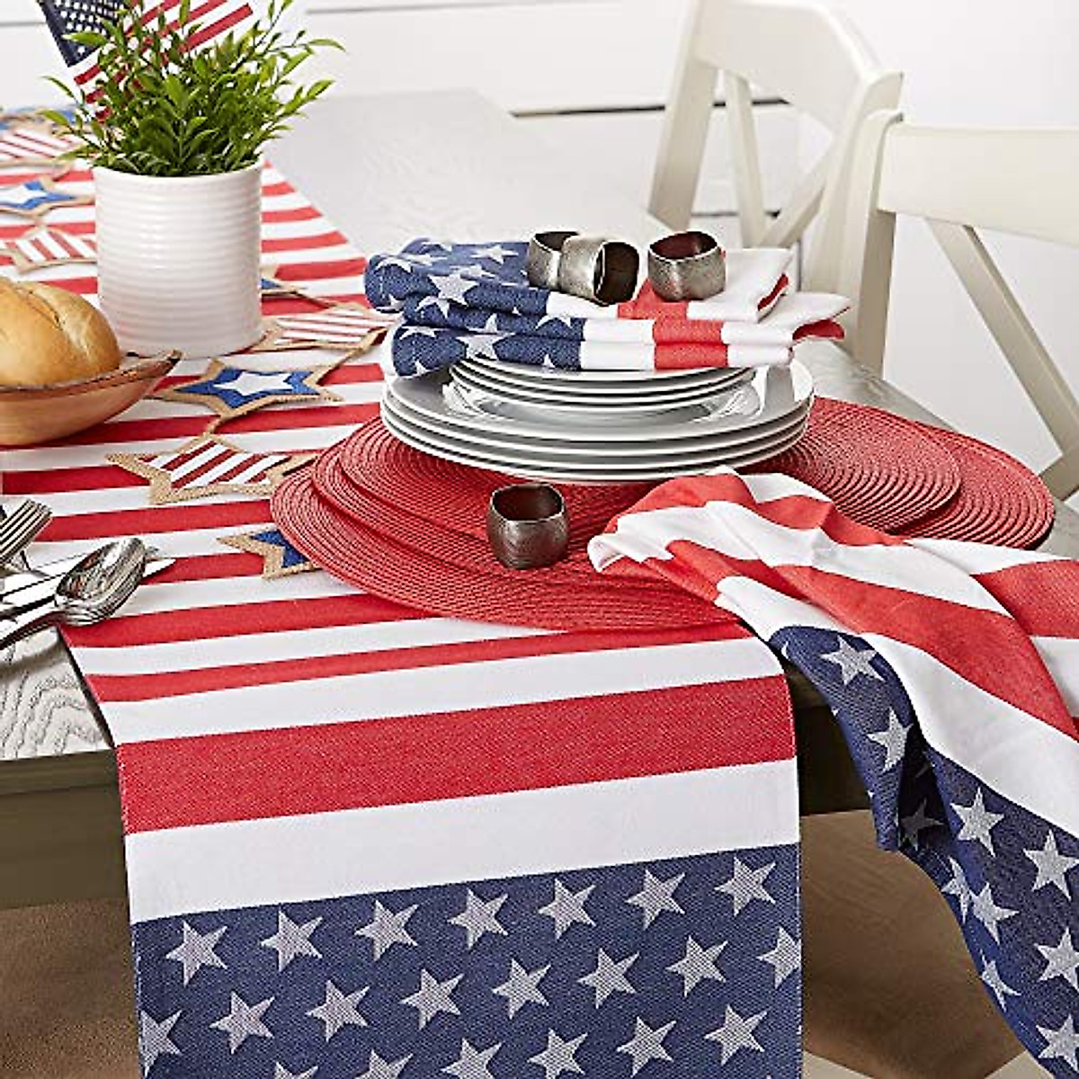 DII Classic Woven Tabletop Collection, Indoor/Outdoor Placemat Set, Round, 15" Diameter, Tango Red, 6 Piece