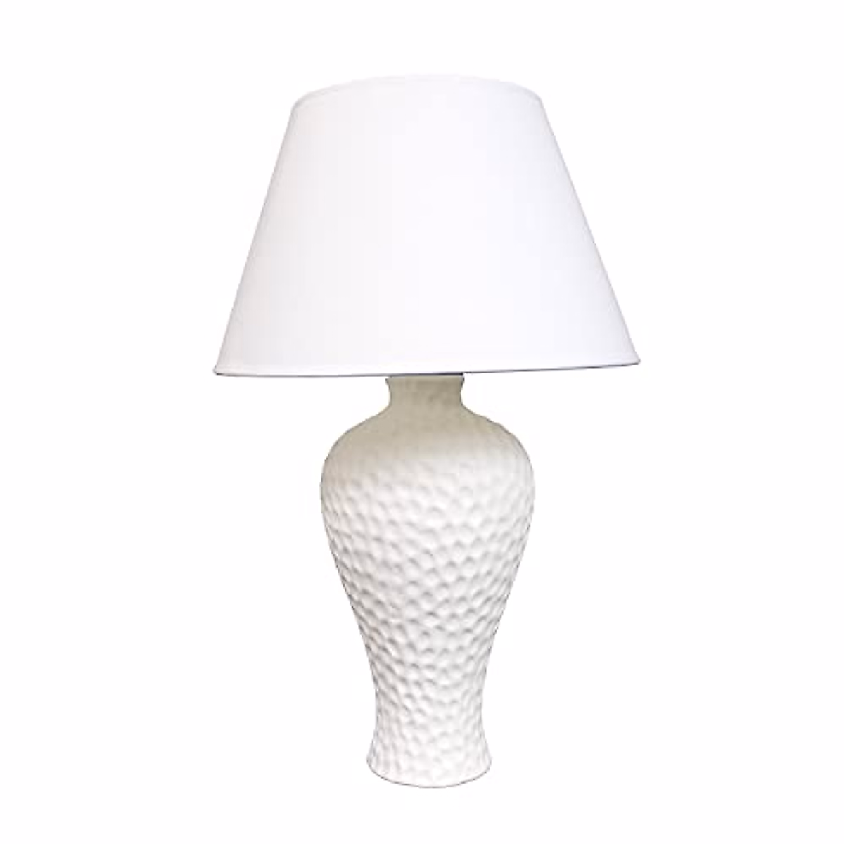 Simple Designs LT2004-WHT Hammered Stucco Curvy Ceramic Table Lamp, White