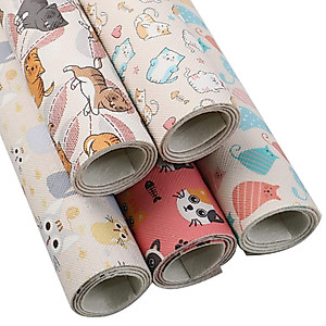 David Angie Cute Animals Faux Leather Sheet Cats Printed Synthetic Leather Sheet 5Pcs 7.7" x 12.9" (20 cm x 33 cm) for DIY Earrings Bows Making (Assorted)