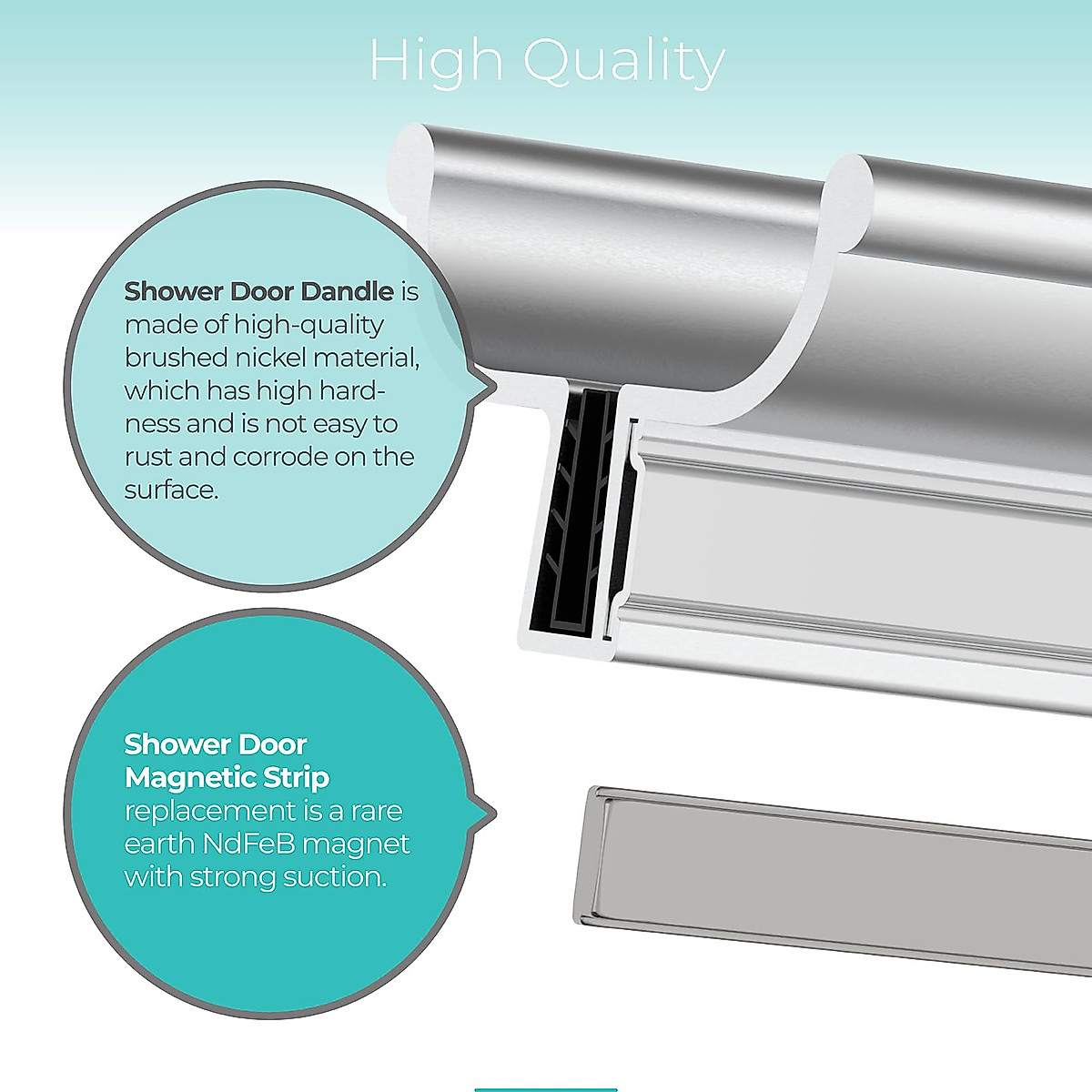 3-3/4" Bright Chrome Frameless Shower Door Handle with Metal Strike and 3" Magnet,Shower Door Magnetic Latch Kit Fits Glass Door Thickness 1/8", 5/32", 3/16" and 1/4",Shower Door Replacement Parts