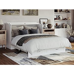 AFI Cottage Style Queen Size Murphy Bed Chest with Mattress, Storage, and Built-in Charger in White
