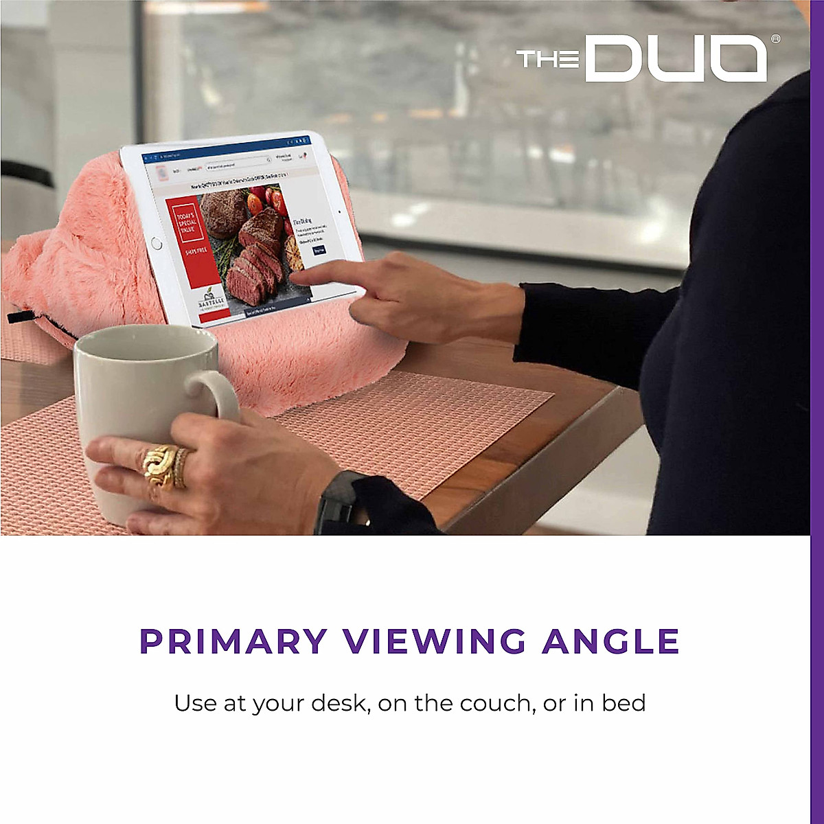 THE DUO Super Plush Multi-Angle Viewing Stand for iPad, Tablet, Phone - Memory Foam Tablet Stand - Portable Tablet Holder for Travel and Work from Home - Leopard, 10 x 10 x 6.75 inches
