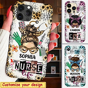 Messy Bun Nurse, CNA, CMA, Doctor - Nurse Life Scrubs Nurse Day Personalized Phone case Multicolor