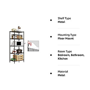 SsngygHme 5 Tier Storage Shelf Wire Shelving Unit Storage Rack Metal for Kitchen Organization, with Leveling Feet, Black (5 Tier)