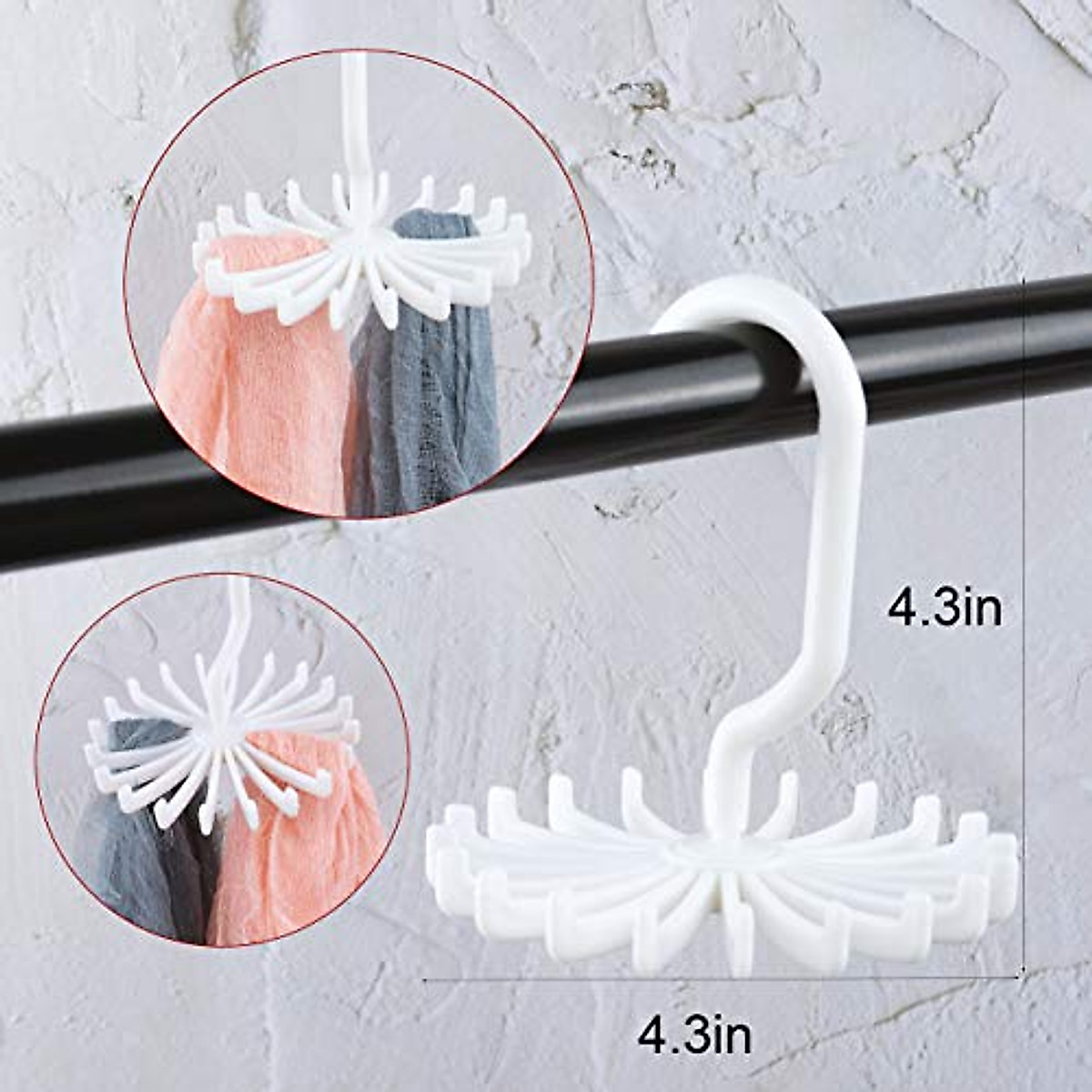 AUEAR, 8 Pack 360 Degree Rotating Scarf Hanger 20 Hooks Twirl Plastic Ties Hanger for Women Men Home Bedroom Supplies (White)