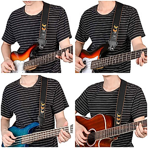 BestSounds Guitar Strap, 100% Soft Cotton Guitar Straps With 3 Pick Holders For Bass, Electric & Acoustic Guitar (Black)