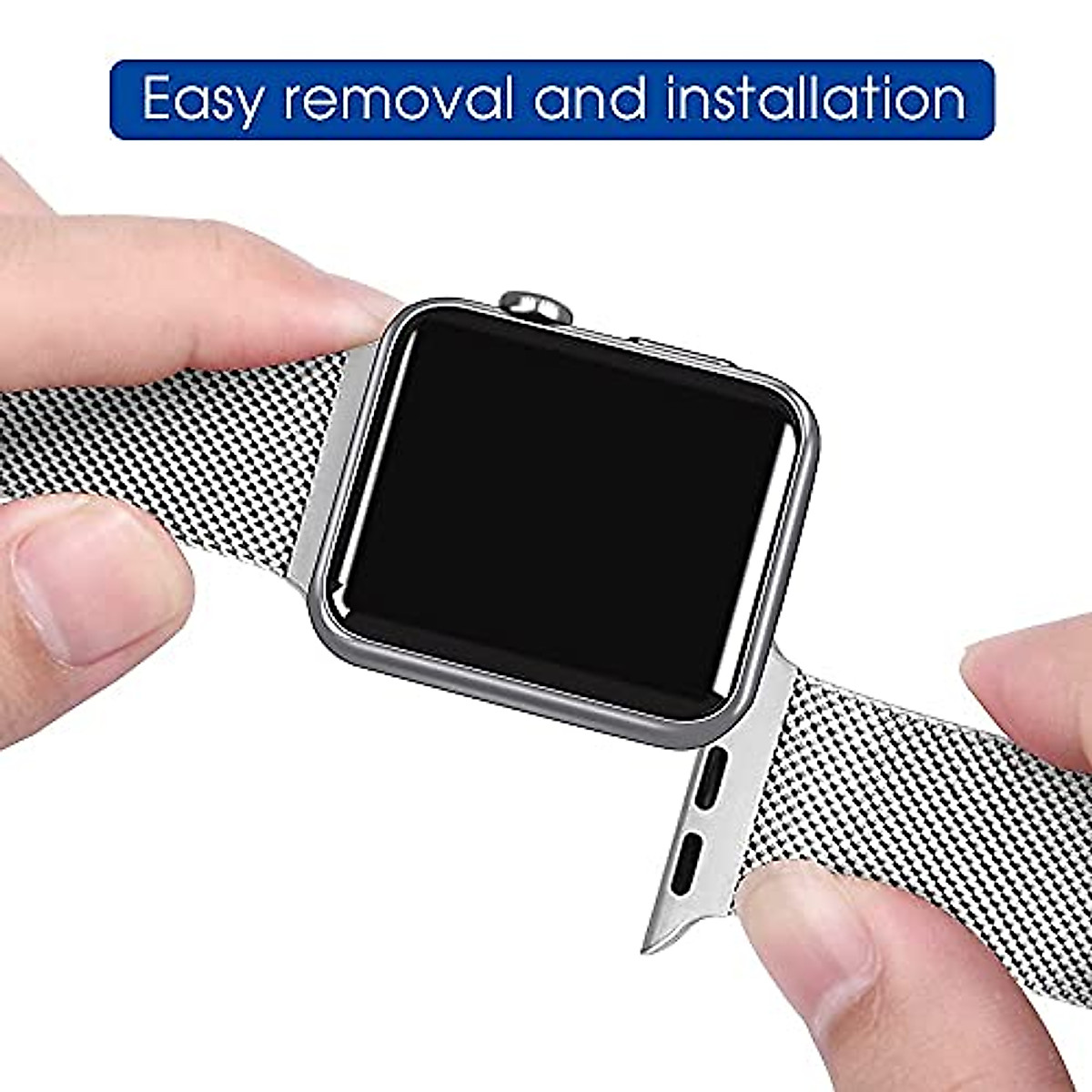 2Pack Magnetic Band Compatible with Apple Watch 38/40/41/42/44/45mm,Steel Mesh Strap Loop Replacement for iWatch SE iWatch Series 8/7/6/5/4/3/2/1 Women Men(Sliver+Champagne gold,38mm 40mm)