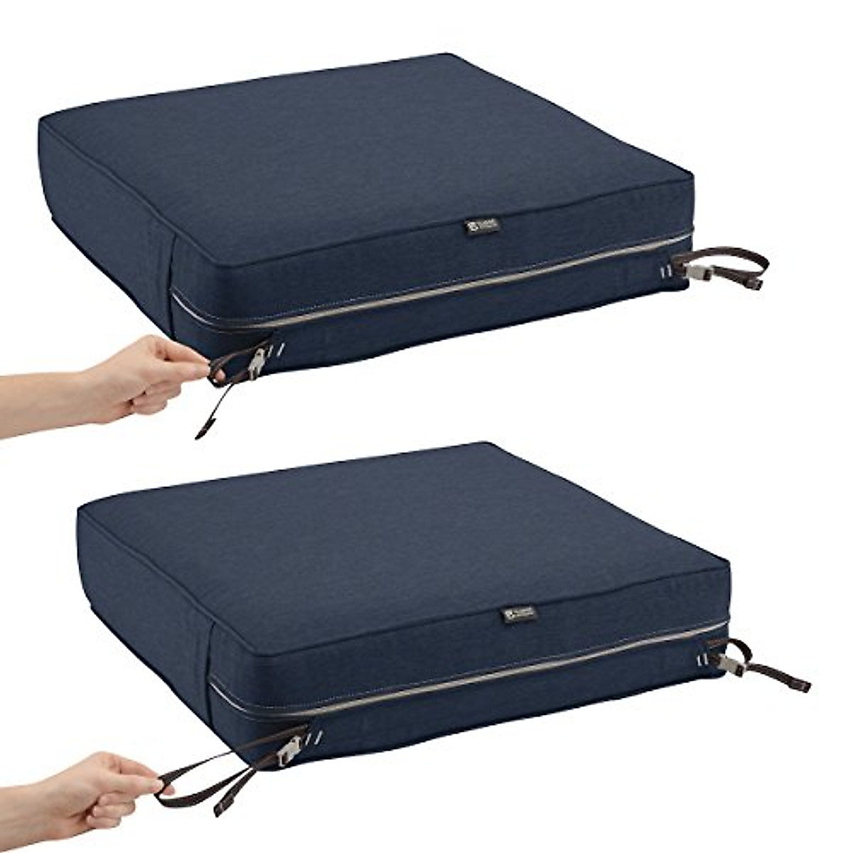 Classic Accessories Montlake FadeSafe Water-Resistant 25 x 27 x 5 Inch Rectangle Outdoor Seat Cushion, Patio Furniture Chair Cushion, Heather Indigo Blue, Outdoor Cushion Cover