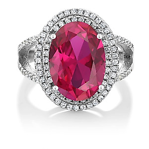 Gem Stone King 925 Sterling Silver 14X10MM Oval Gemstone Birthstone Ring For Women | Wedding Engagement Anniversary Promise Ring For Women | Available In Size 5, 6, 7, 8, 9