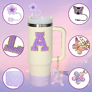Liangang 9PCS Stanley Cup Accessories Set,Compatible with Stanley Cup 30oz 40oz,Including 2PCS Stanley Straw Cover and Boot,Spill Proof Stopper,2PCS Handle Charm, 2PCS Sticker Letter (Letter A)