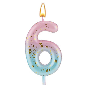 Gradient Birthday Number Letter Candle, Pink Blue Gradient Birthday Candles for Cake Numeral Letter Birthday Candles Decoration for Birthday Parties Wedding Anniversary (6)