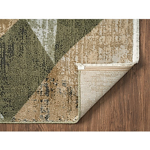 Abani Savoy Collection Area Rug - Green and Cream Geometric Design - 6'x9' - Easy to Clean - Durable for Kids and Pets - Non-Shedding - Medium Pile - Soft Feel - for Living Room, Bedroom, and Office