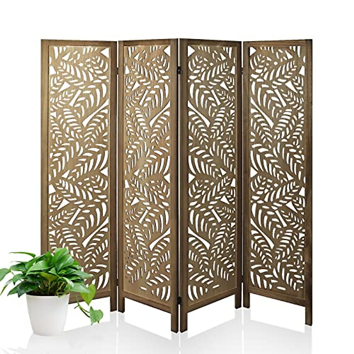 ECOMEX Cut-Out Room Dividers,5.6 FT Floral Cutouts Foldable Panel,Privacy Wall Portable Room Dividers Screen Wood Room Mesh Durable Design Freestanding Wooden Separator for Office(Brown Cut-Out)