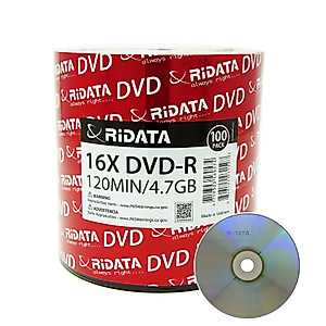 100 Pack Ridata DVD-R 16X 4.7GB 120 Min Silver Logo Top Blank Data Video Media Recordable Disc