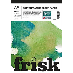 Frisk Watercolour Paper Pad 300gsm 100% Cotton Cold Pressed/Not 12sheets A5