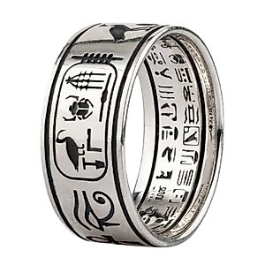Vintage 925 Sterling Silver Egyptian Hieroglyphics Ring Jewelry with Horus Anubis for Men Women,Size 9