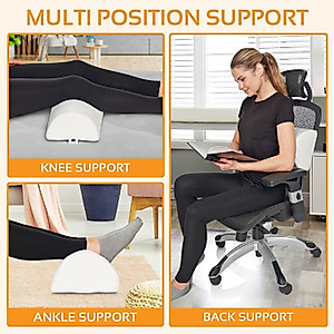 AllSett Health Large Half Moon Bolster Pillow for Legs, Knees, Lower Back and Head, Lumbar Support Pillow for Bed, Sleeping | Semi Roll for Ankle and Foot Comfort - Machine Washable Cover, White
