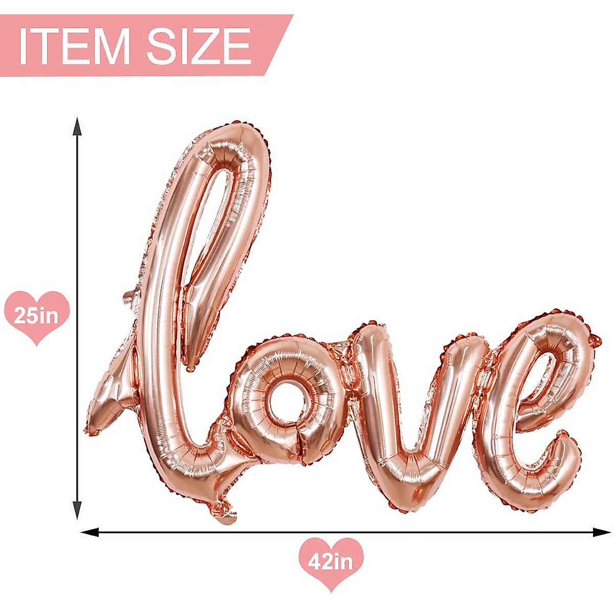 Large Rose Gold LOVE Foil Balloons Banner,42 Inch Mylar Foil Letters Balloons Reusable Material for Romantic Valentine's Day Wedding Bridal Shower Anniversary Engagement Party Decorations