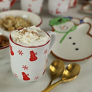 Euro Ceramica Winterfest Collection 4 Piece Mug Set | Festive Assorted Parttern | Stoneware Mugs Set |Hand-Stamped Holiday Design, Red & White Assorted Holiday Patterns| Winterfest nGift Set