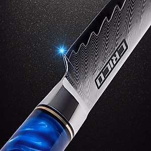 CRICO Paring Knife 5 inch, Kitchen Utility Knife, Fruit Paring Knives, VG10 Damascus Super Steel Forged 67-Layers, Full Tang Wood&Resin Handle, Gift Box - Flow Series