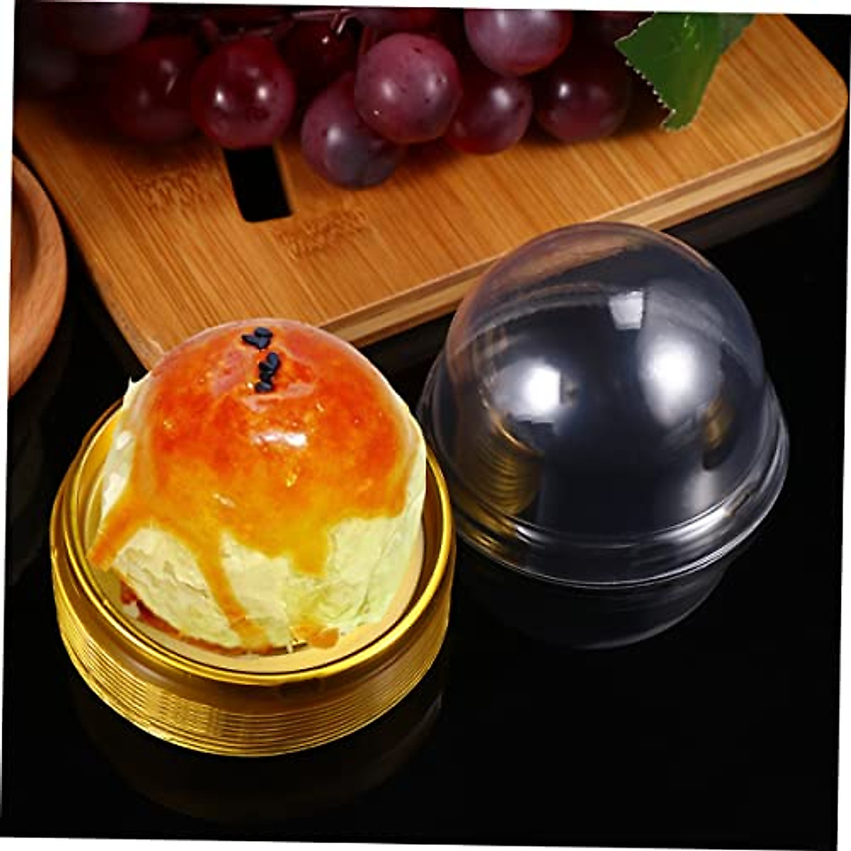 HEMOTON 50pcs Small Containers Square Containers with Lids Mini Cookies Snack Box Container Plastic Round Cake Box Individual Cupcake Golden Packing Box Plastic Boxes Gift Box Paper Cup