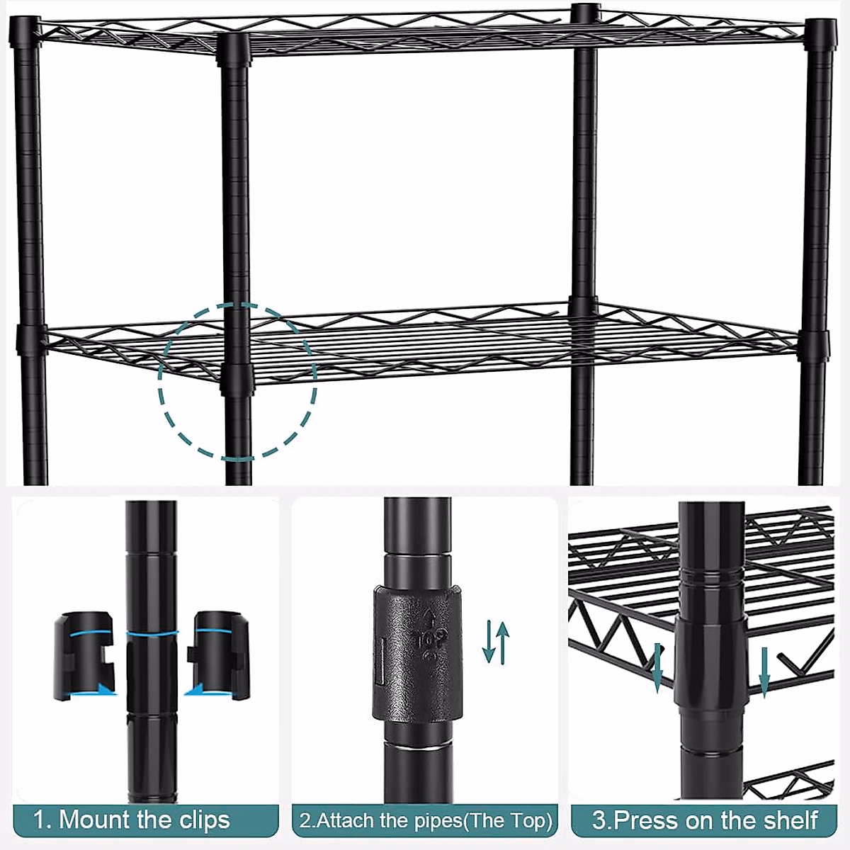 Santoy 4 Tier Metal Shelves for Storage,Shelving Unit for Kitchen, Bathroom, Pantry, Closet, and Bedroom - Strong Steel Wire Organizer Rack (Black, 21.7’’L*11.8’’W*42’’H)