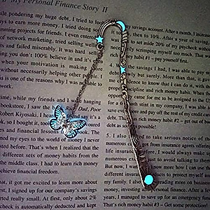 Metal Feather Bookmark Book Marks with Butterfly Pendant Glow in The Dark Dragonfly Owl Dragon Bookmark for Book Lovers(Silver Small Butterfly)