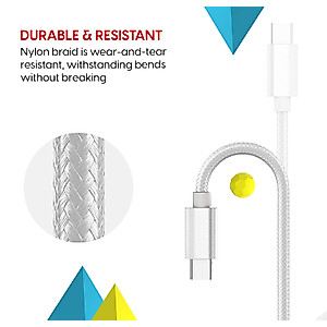 TALK WORKS Nintendo Switch Charger USB C Braided Nylon Cable Accessory - Extra Long 6' Flexible Charging Cord For Switch Lite / OLED (Silver)