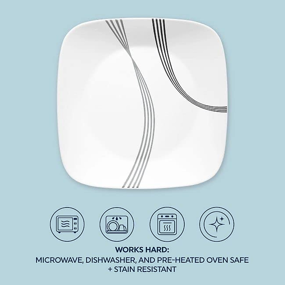 Corelle Urban Arc 16pc, Service for 4, Dinnerware Set, 8 Plates Bowls, Chip & Break Resistant, Dinner and Corelleware White