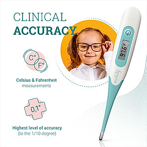 OCCObaby Clinical Digital Baby Thermometer - LCD, Flexible Tip, 10 Second Quick Accurate Fever Read Rectal Oral & Underarm Use Waterproof Thermometer for Kids