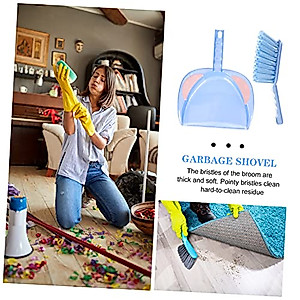 MOBUTOFU 1 Set Practical Cleaning Broom Multi-Function Small Broom Portable Trash Can Cleaning Broom Dustpan Household Floor Cleaners Mini Trash Can Pet Cleaning Supplies Car Blue Plastic