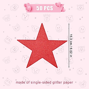 50pcs Glitter Star Cutouts, 6inch Twinkle Star Glitter Paper Confetti Star Shape Paper Cut Outs for Bulletin Board Classroom Wall Party Supplies (Red)