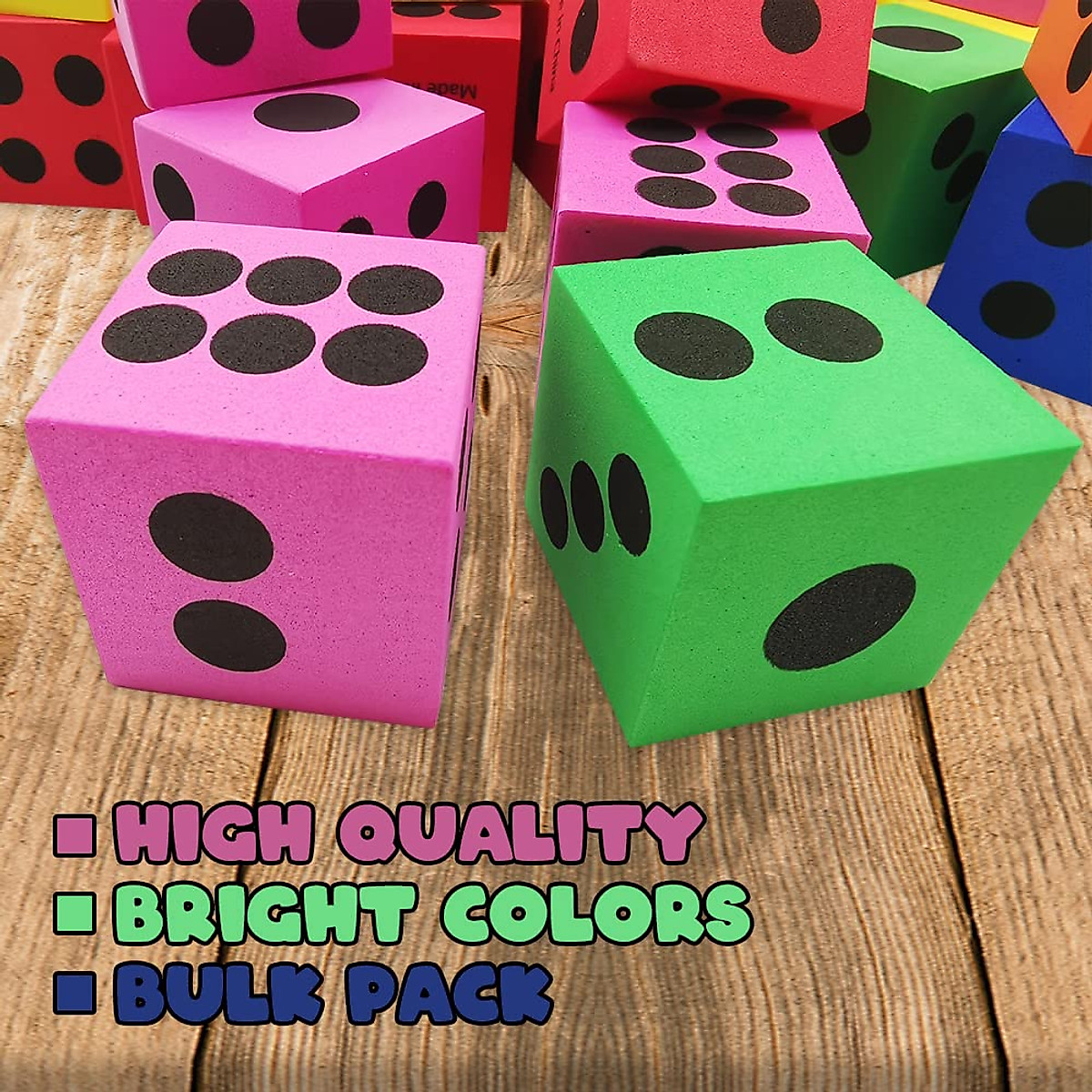 Foam Dice for Kids, Bulk Set of 48, 1.5 Inch Large Foam Dice Set in Assorted Colors, Great as Foam Dice for Classroom, Casino Party Decorations, and Colored Dice for Board Games